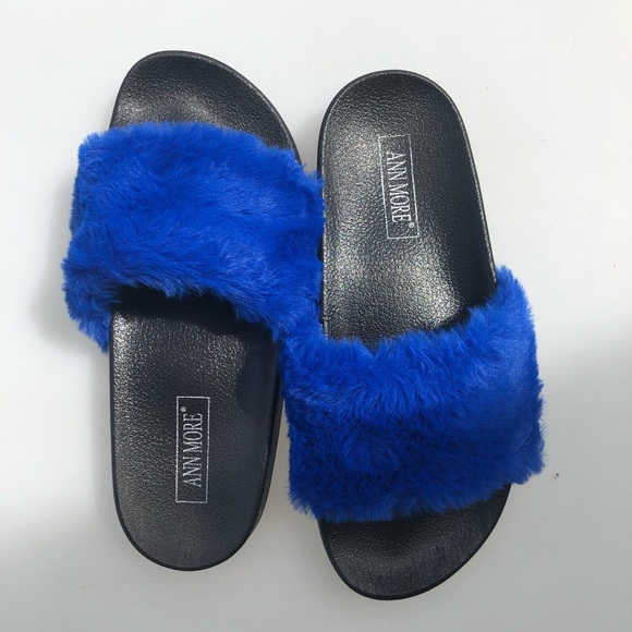 Shoes | Blue Fuzzy Slippers | Poshmark